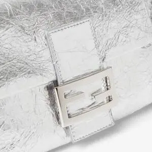 Fendi Baguette® 26424 Crackled Silver Leather Bag